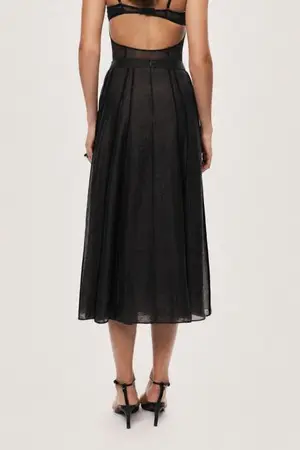 NOCTURNE Sheer Pleated Midi Skirt - Black