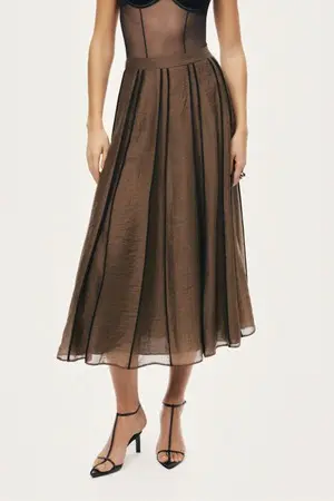 NOCTURNE Sheer Pleated Midi Skirt