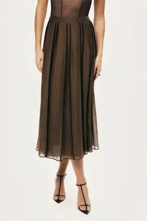 NOCTURNE Sheer Pleated Midi Skirt