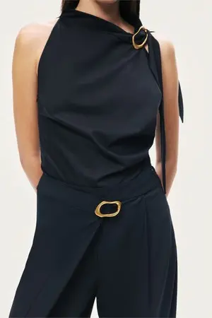 NOCTURNE Asymmetric Buckle Detail Pants - Black
