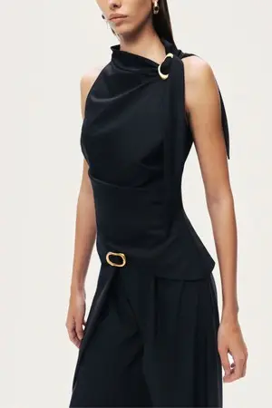 NOCTURNE Asymmetric Buckle Detail Pants - Black