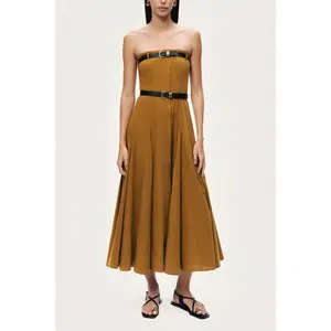NOCTURNE Strapless Belted Midi Dress