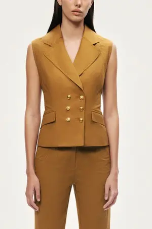 NOCTURNE Tailored Double-breasted Vest - Camel