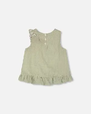 DEUX PAR DEUX Striped Top With Embroidered Ruffle