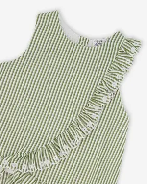 DEUX PAR DEUX Striped Top With Embroidered Ruffle