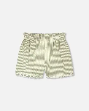 DEUX PAR DEUX Striped Flared Shorts With Embroidery