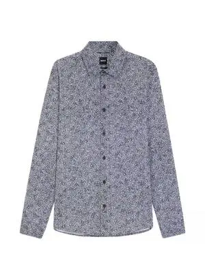 BOSS Printed Slim-fit Shirt In A Cotton Blend - Blue