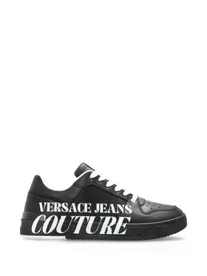 Versace Logo-print Leather Sneakers - Black