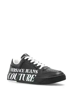 Versace Logo-print Leather Sneakers - Black