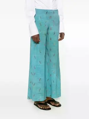 PIERRE-LOUIS MASCIA Printed Wide Leg Trousers - Blue