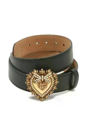 Dolce & Gabbana Devotion Heart Leather Belt - Black