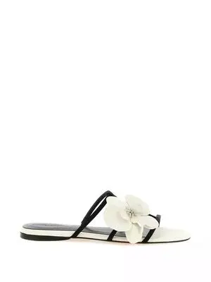 Zimmermann Grosgrain Flower Leather Slides - White