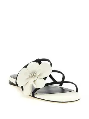 Zimmermann Grosgrain Flower Leather Slides - White