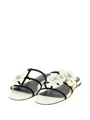 Zimmermann Grosgrain Flower Leather Slides - White