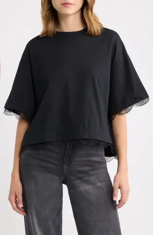 ALLSAINTS Nia Lace Trim T-shirt - Black