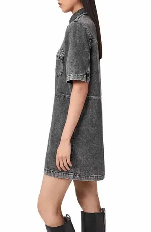 ALLSAINTS Rock Short Sleeve Denim Shirt Dress - Washed Grey