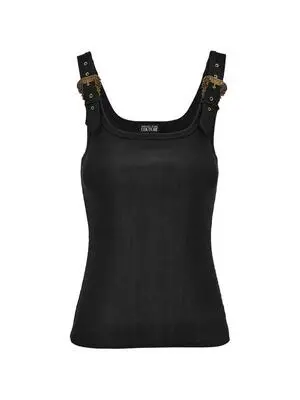 Versace Ribbed Knit Buckle Tank Top - Black