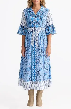 TALISMAN THE LABEL Jardin Mixed Print Cotton Midi Dress