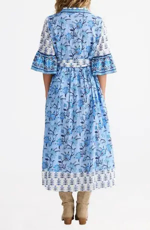 TALISMAN THE LABEL Jardin Mixed Print Cotton Midi Dress