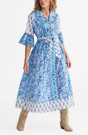 TALISMAN THE LABEL Jardin Mixed Print Cotton Midi Dress