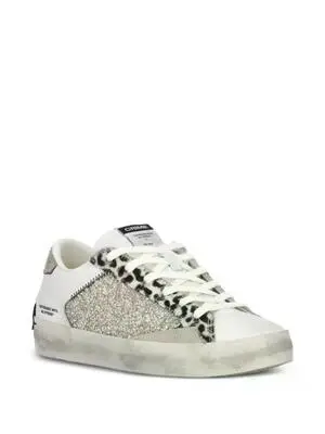 CRIME LONDON Distressed Animal-print Glitter Sneakers - White