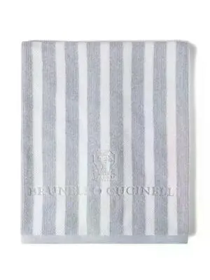 Brunello Cucinelli Striped Embroidered Cotton Beach Towel - Grey