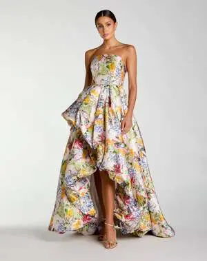 Mac Duggal Strapless Floral High-low Bubble Hem Gown