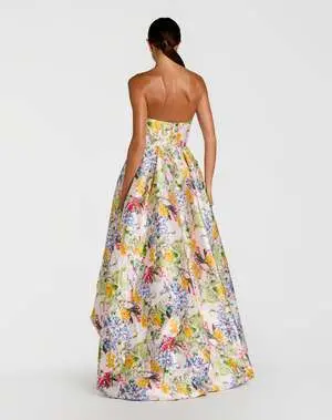 Mac Duggal Strapless Floral High-low Bubble Hem Gown