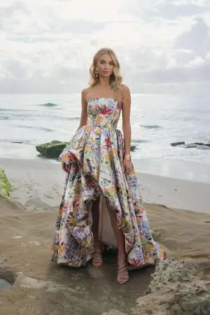 Mac Duggal Strapless Floral High-low Bubble Hem Gown