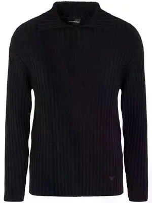 Emporio Armani Split-neck Ribbed-knit Jumper