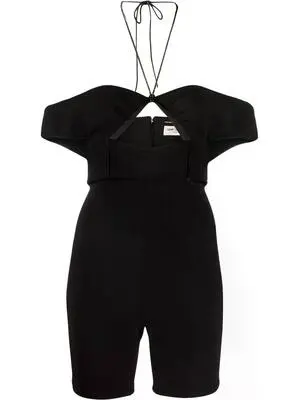 Saint Laurent Halterneck Cold-shoulder Playsuit - Black