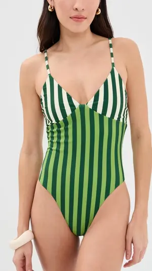 SIMONMILLER Behati One-piece Swimsuit - Green Stripe Combo
