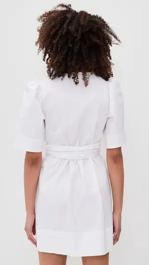 GANNI Stretch Cotton Mini Tie Strap Dress - Bright White