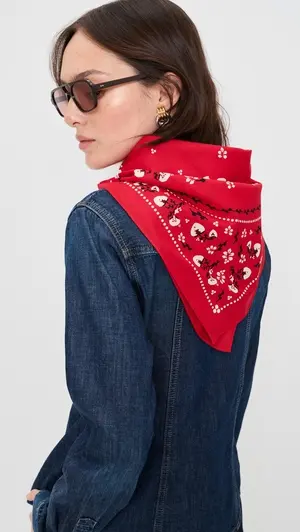 Rag & Bone Floral Western Bandana Scarf - Red