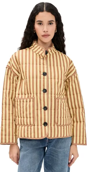Avec Les Filles Striped Box Quilted Jacket