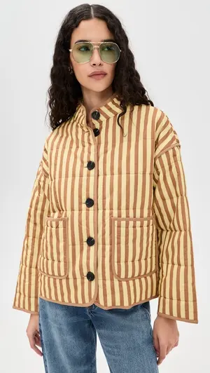Avec Les Filles Striped Box Quilted Jacket