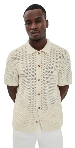Vince Crochet Short Sleeve Button Down Shirt - Bone