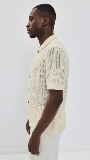 Vince Crochet Short Sleeve Button Down Shirt