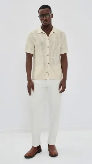 Vince Crochet Short Sleeve Button Down Shirt