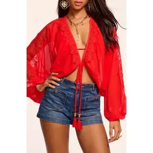 Ramy Brook Angie Lace Inset Cover-up Top - Flame