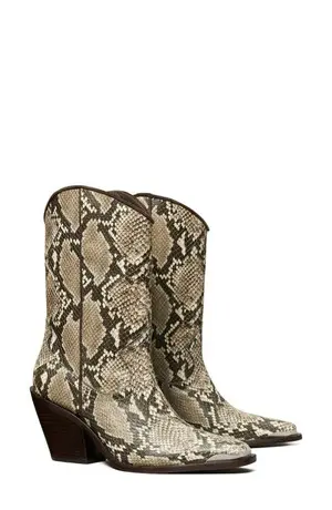 Tory Burch Western Boot - Beige Snake Print Leather