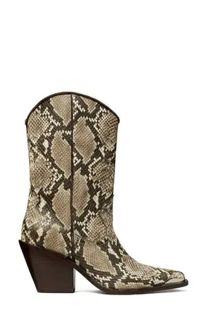 Tory Burch Western Boot - Beige Snake Print Leather