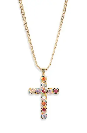 VIDAKUSH Fantasy Cross Pendant Necklace - Gold/rainbow