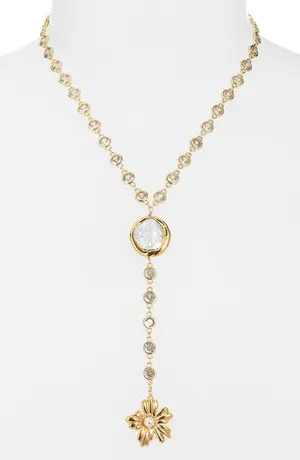 VIDAKUSH Hibiscus Freshwater Pearl Y-necklace