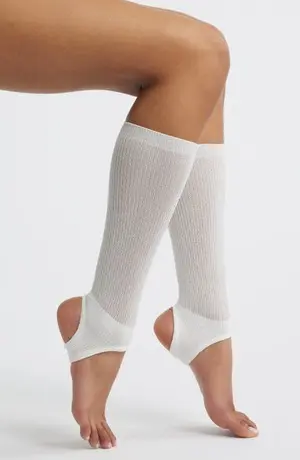 HIGH HEEL JUNGLE Show Pony Cotton Blend Rib Stirrup Socks - White
