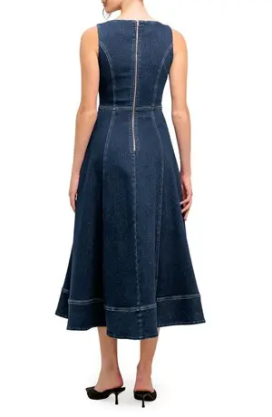 FLYING TOMATO Sleeveless Stretch Denim Midi Dress