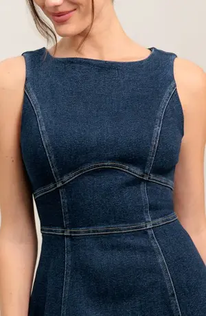 FLYING TOMATO Sleeveless Stretch Denim Midi Dress