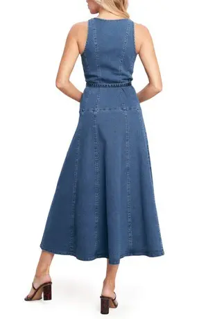 FLYING TOMATO Belted Denim Midi Dress