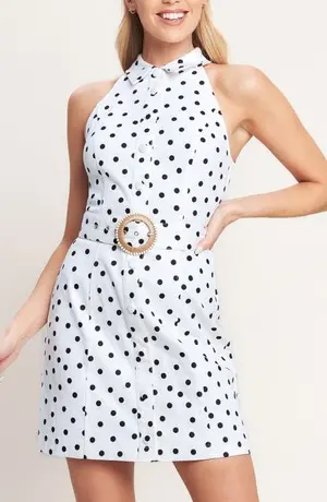 FLYING TOMATO Polka Dot Belted Minidress
