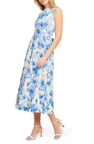FLYING TOMATO Print Bow Twill Midi Dress